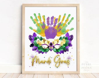 PRINTABLE Mardi Gras Handprint Art Craft for Kids, Mardi Gras Beads ...
