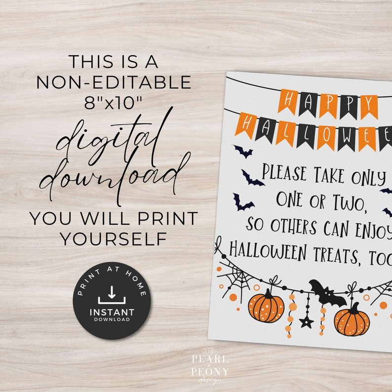 PRINTABLE Halloween Candy Bowl Sign Please Take One Sign - Etsy