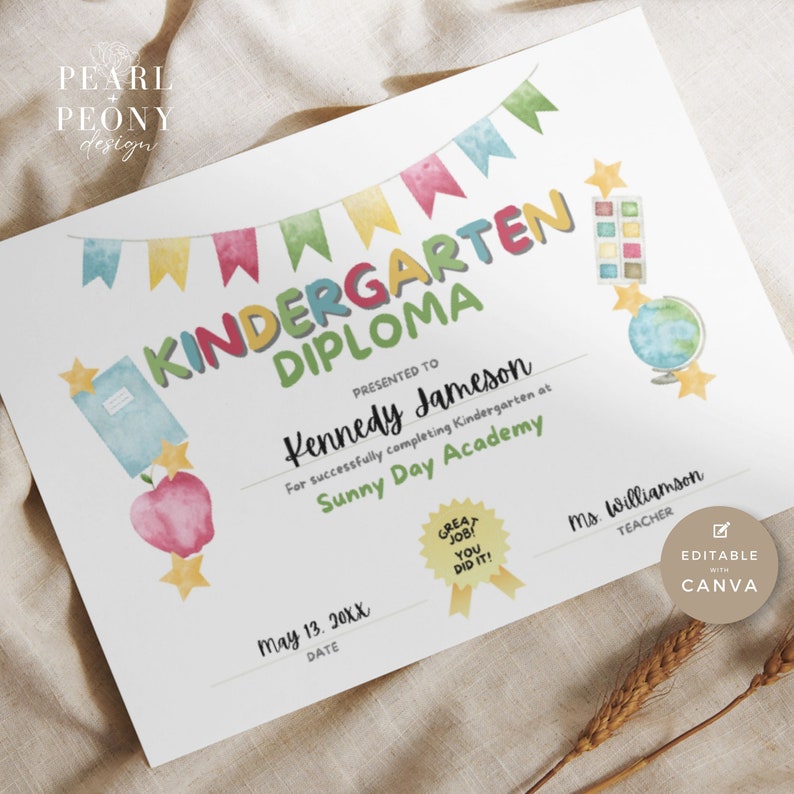 Editable Kindergarten Graduation Diploma Template Printable Custom