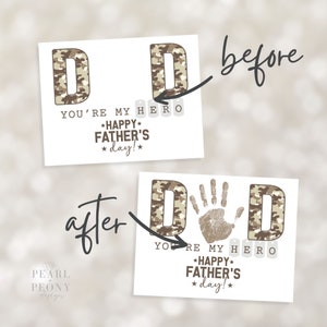 PRINTABLE Happy Father’s Day Handprint Art, Military You're My Hero Dad ...