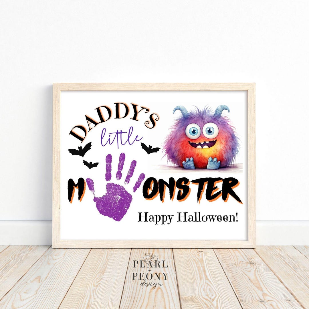 PRINTABLE Cute Halloween Handprint Art Craft for Dad, Little Monster ...