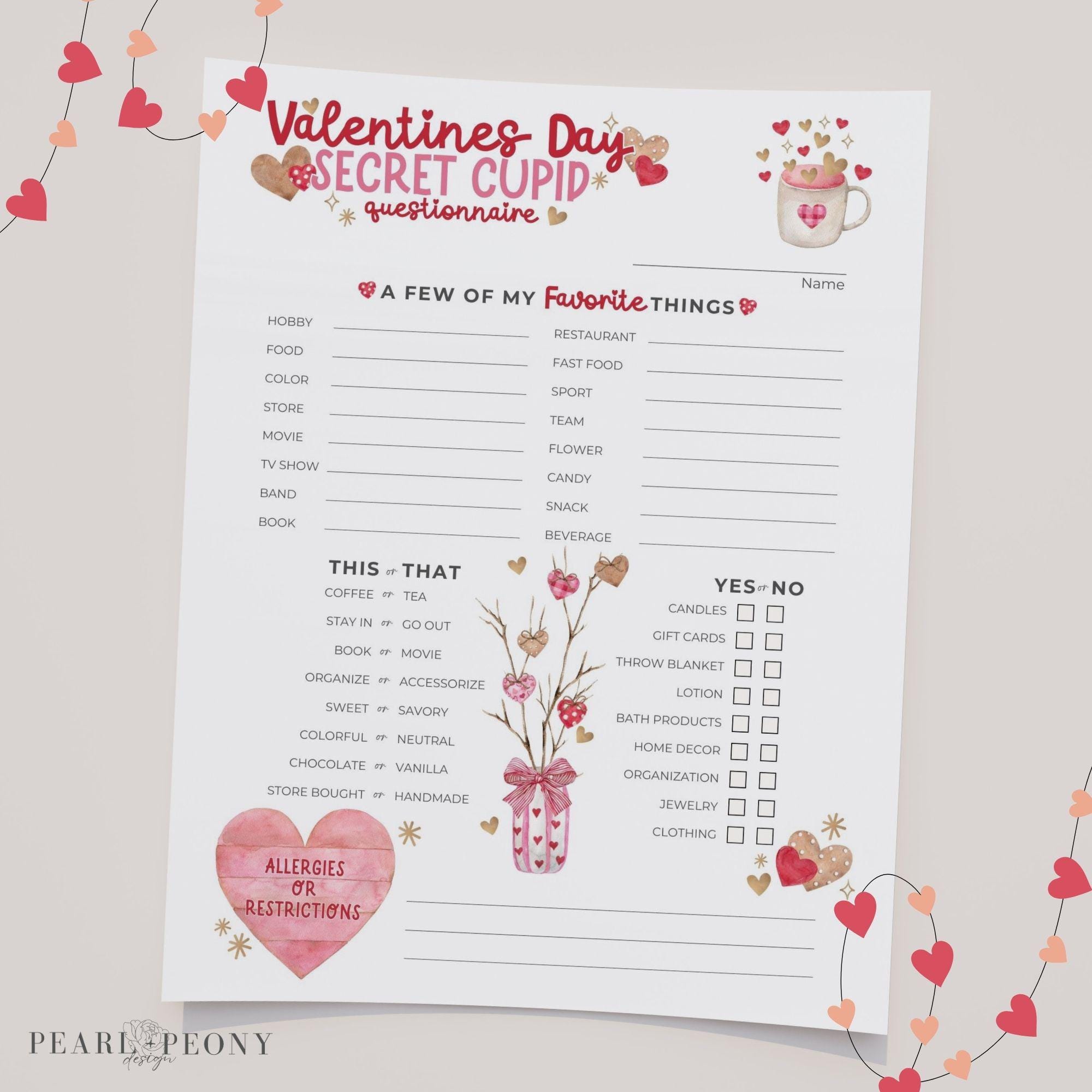 PRINTABLE Valentines Day Secret Cupid Questionnaire for Co-workers ...