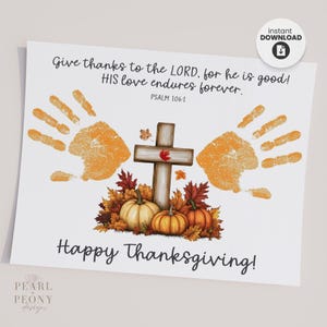 PRINTABLE Christian Thanksgiving Handprint Art Craft, Bible Verse Fall ...