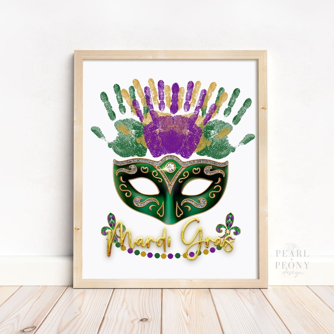 PRINTABLE Mardi Gras Handprint Art Craft for Kids, Mardi Gras Mask ...