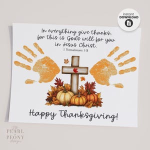 PRINTABLE Christian Thanksgiving Handprint Art Craft, Bible Verse Fall ...
