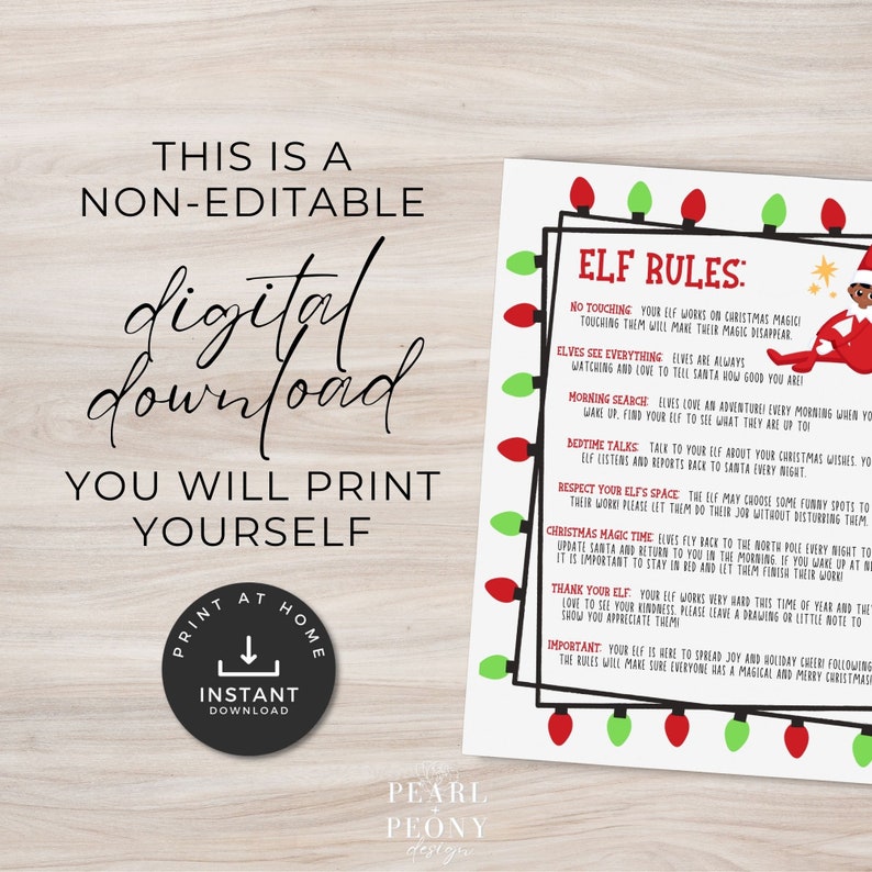 PRINTABLE Black Christmas Elf Rules Sign, Elf Magic Rules, Elf Arrival ...