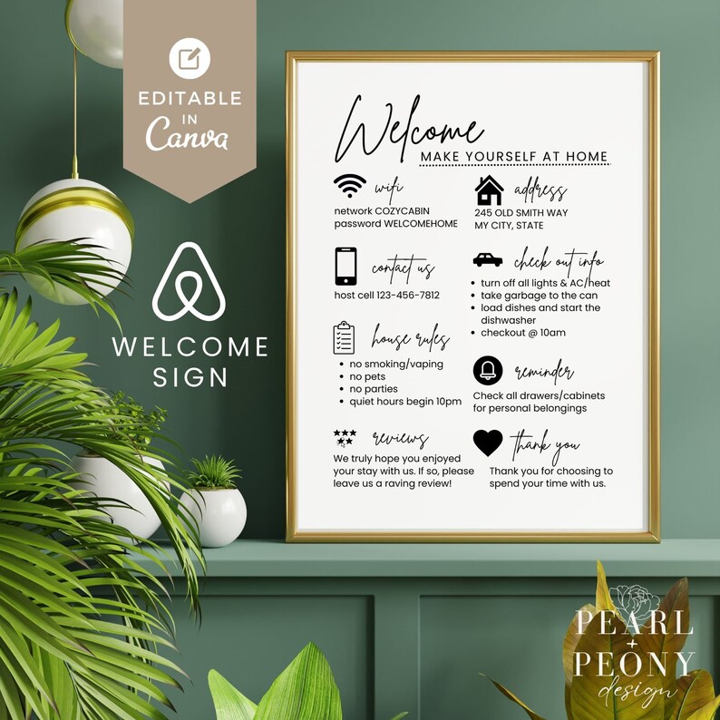 AIRBNB Welcome Sign Template VRBO Welcome Sign Vacation - Etsy