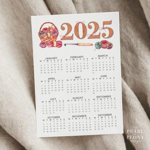 PRINTABLE 2025 Watercolor Crochet Calendar, Yarn Needlecraft Home ...