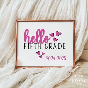 PRINTABLE Pink Preppy First Day of Fifth Grade, Hello Fifth Grade Sign ...