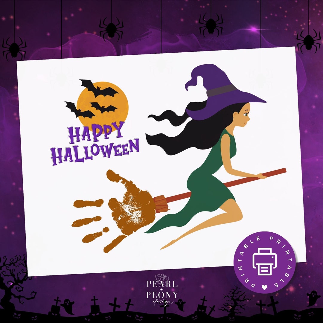 PRINTABLE Halloween Handprint Art, Witch Happy Halloween Craft, Kids ...