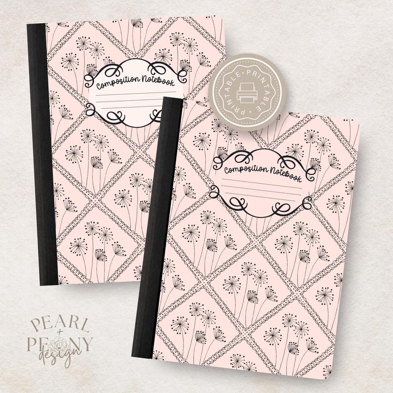PRINTABLE Composition Notebook Cover PNG, Pink Coquette Dandelion ...