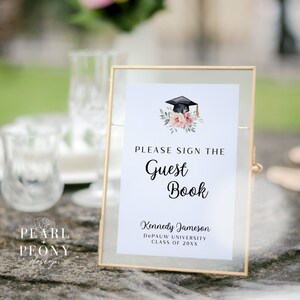 EDITABLE Graduation Party Guestbook Sign Template, Feminine Peach ...