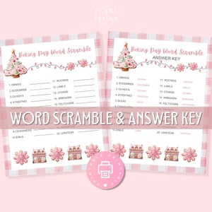 PRINTABLE Pink Boxing Day Party Games Bundle for Kids, Word Scramble ...