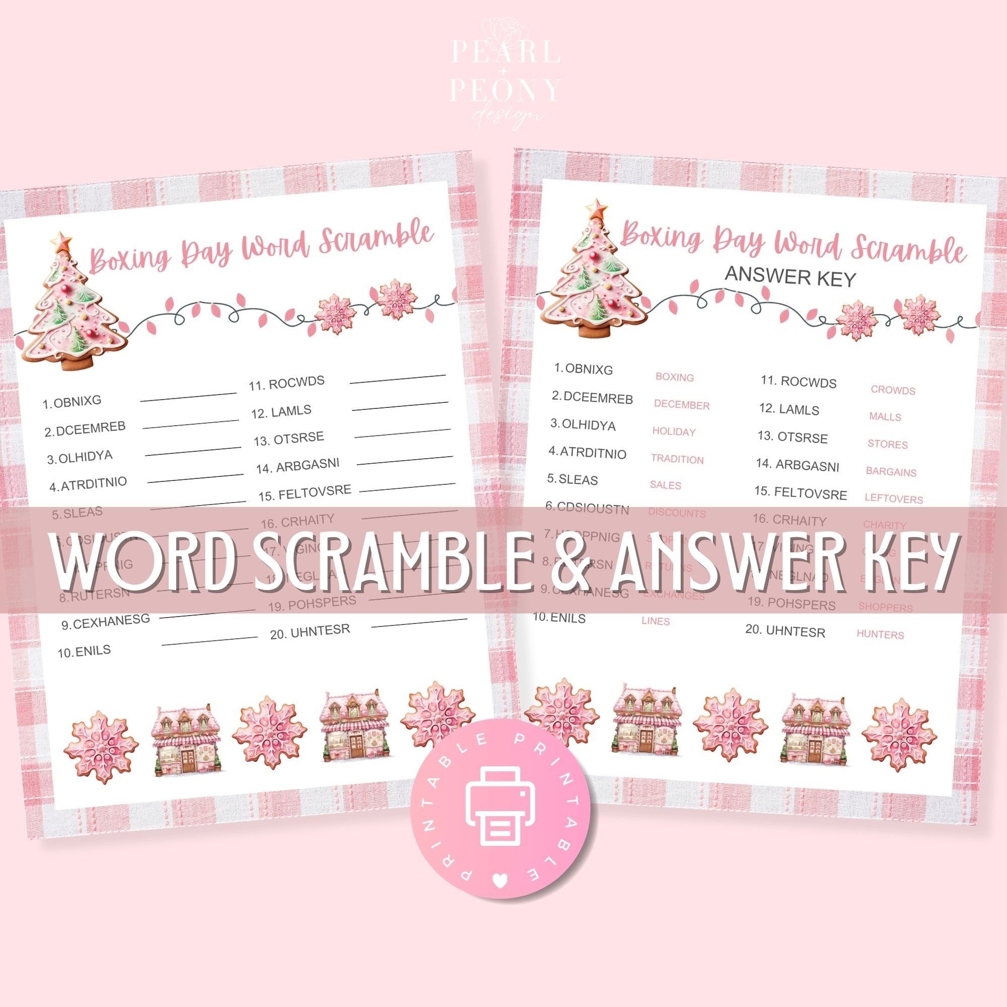 PRINTABLE Pink Boxing Day Party Games Bundle for Kids, Word Scramble ...