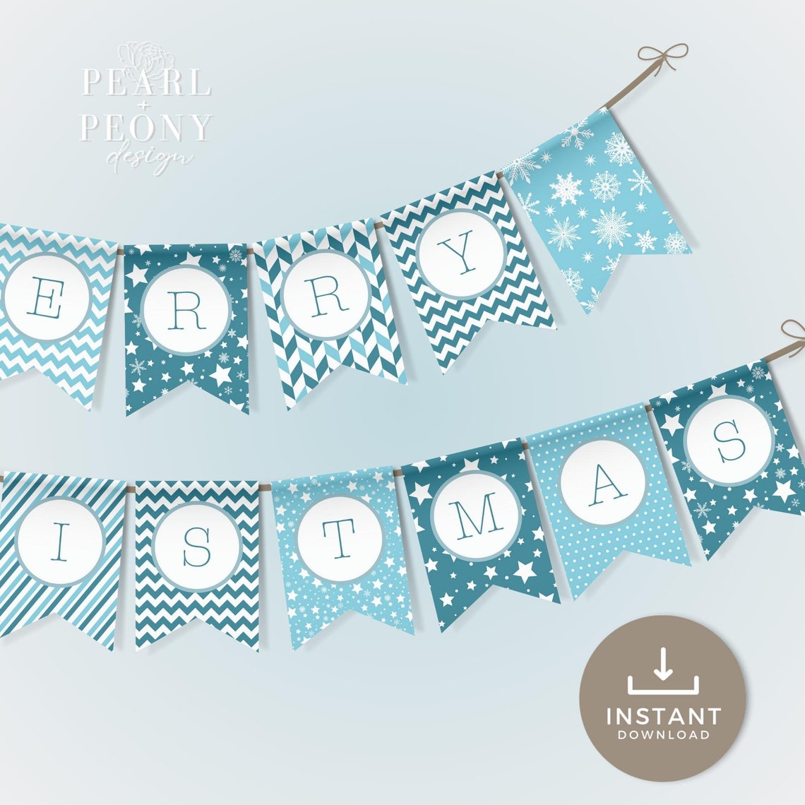 Merry Christmas Banner Garland PRINTABLE, Banner for Fireplace Mantle ...