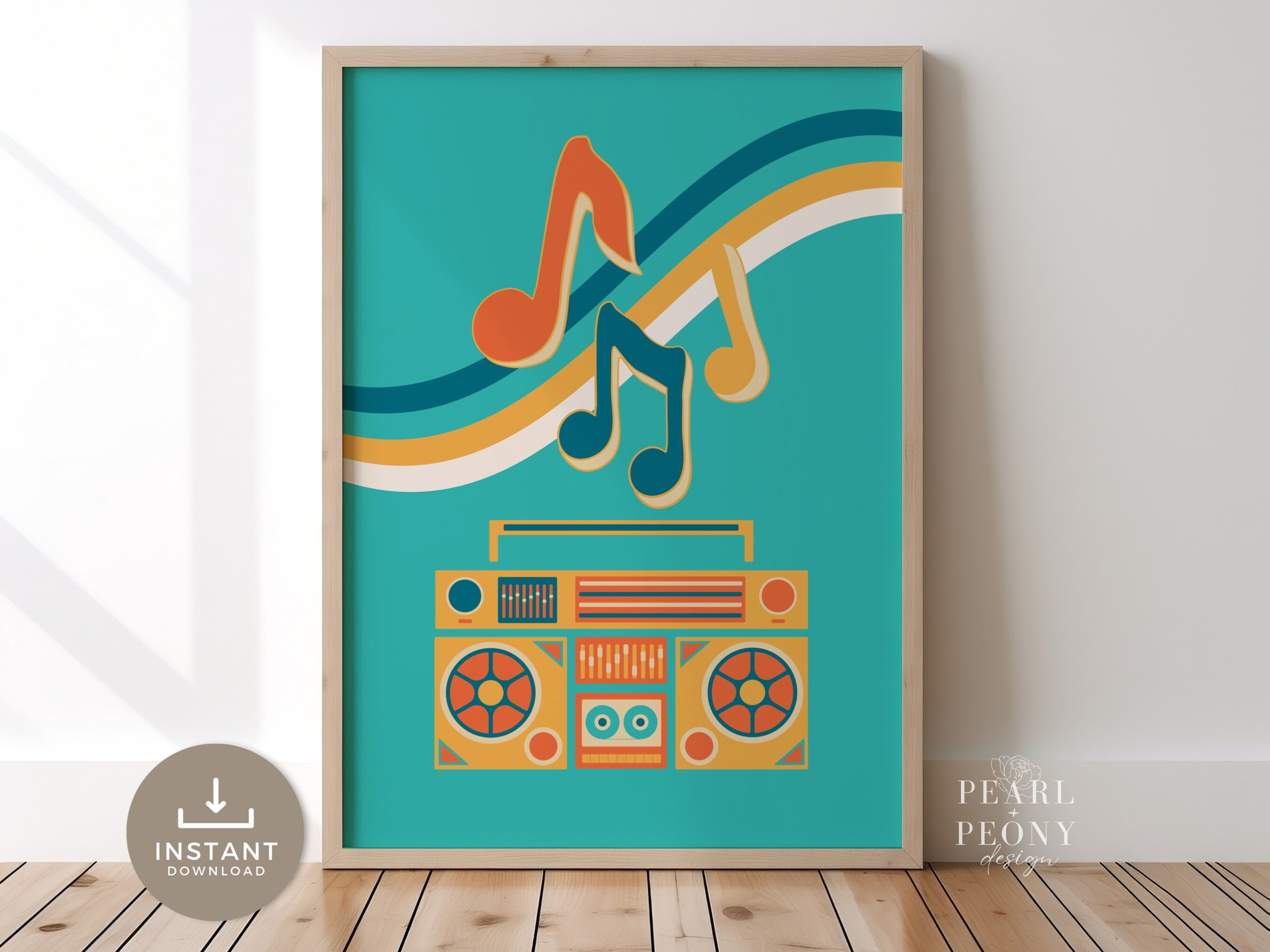 PRINTABLE Teal Preppy Retro Boom Box Wall Art Maximalist Wall - Etsy