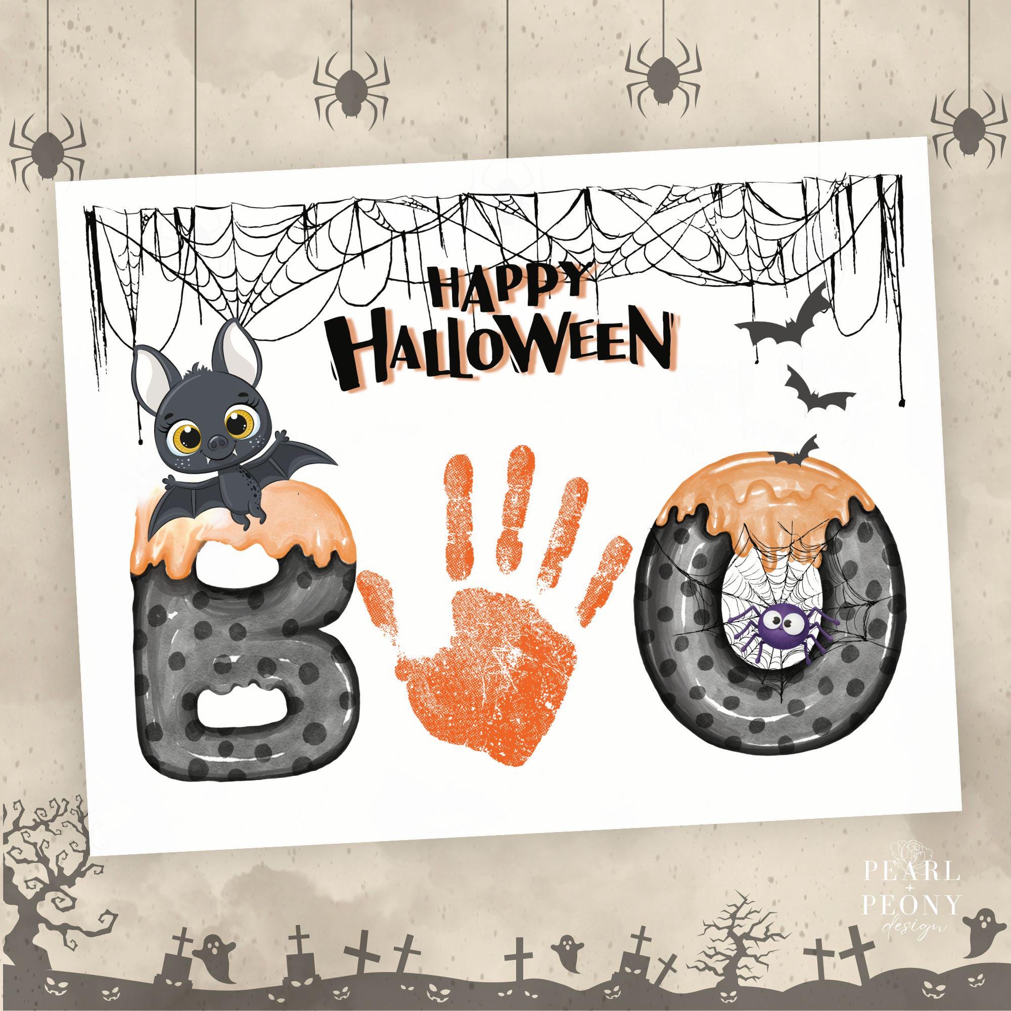 PRINTABLE Halloween Handprint Art, BOO Handprint Fall Art Craft ...