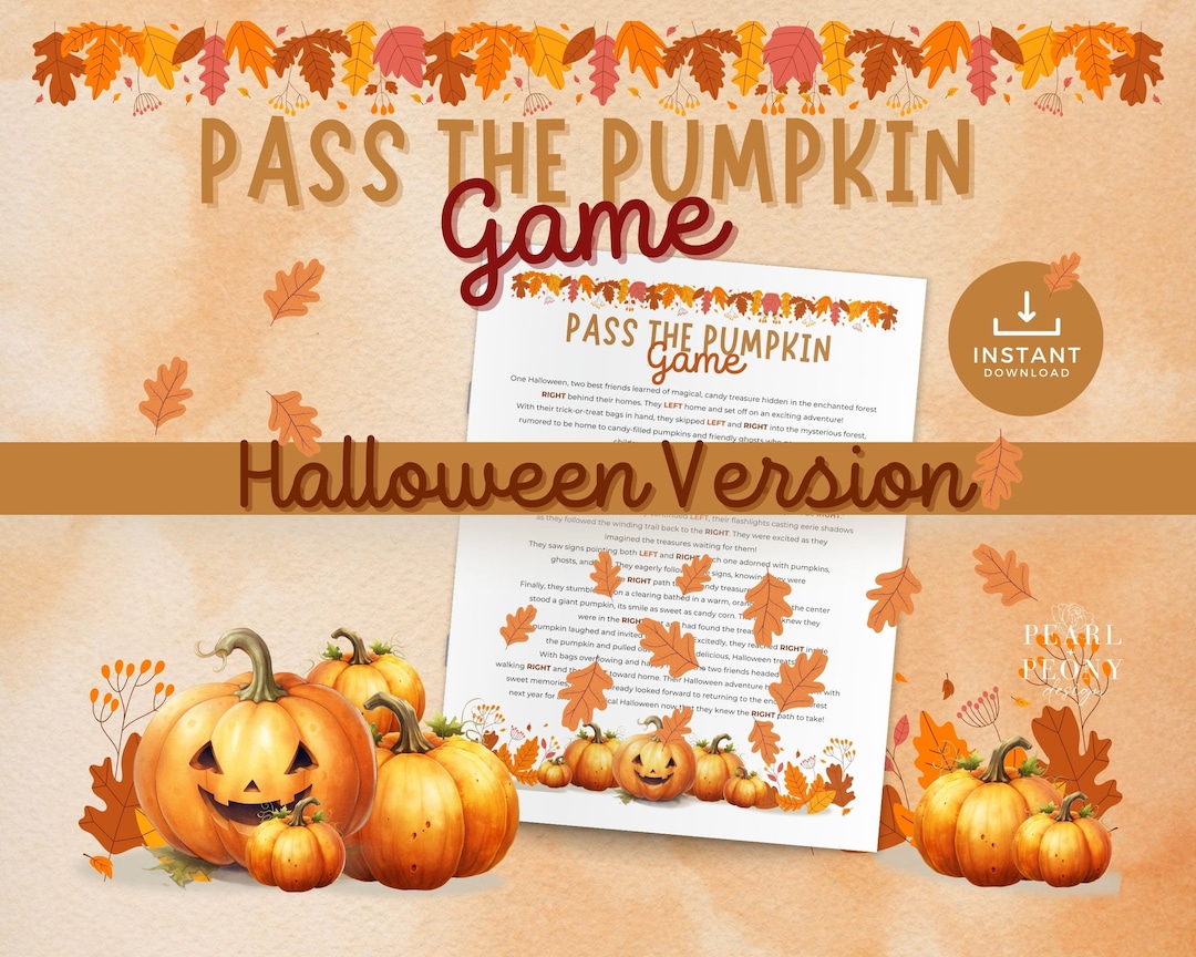 PRINTABLE Pass the Pumpkin Halloween Game, Left Right Game, Halloween ...