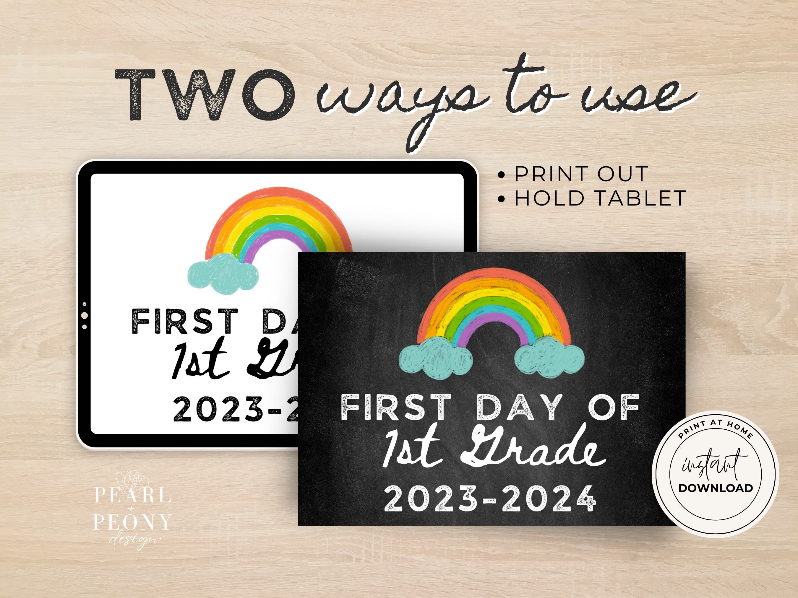 PRINTABLE Rainbow Chalkboard First Day of School Sign Back to - Etsy