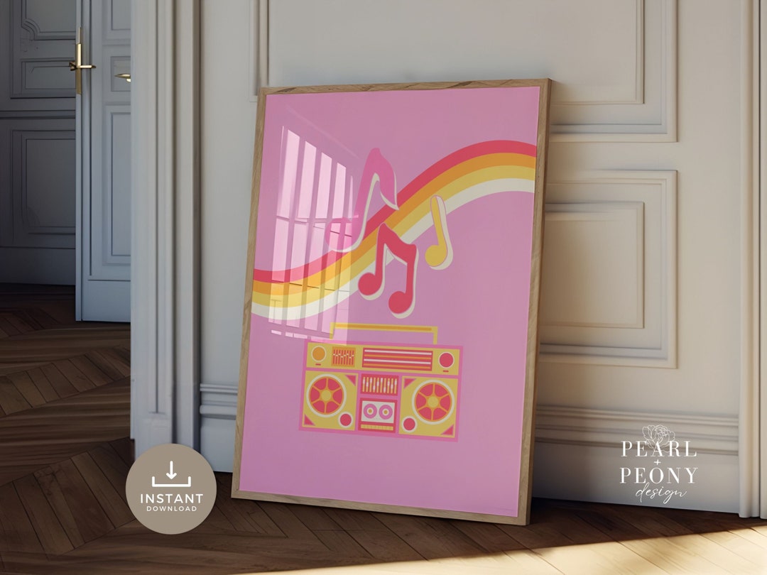 PRINTABLE Pink Preppy Retro Boom Box Wall Art, Maximalist Wall Decor ...