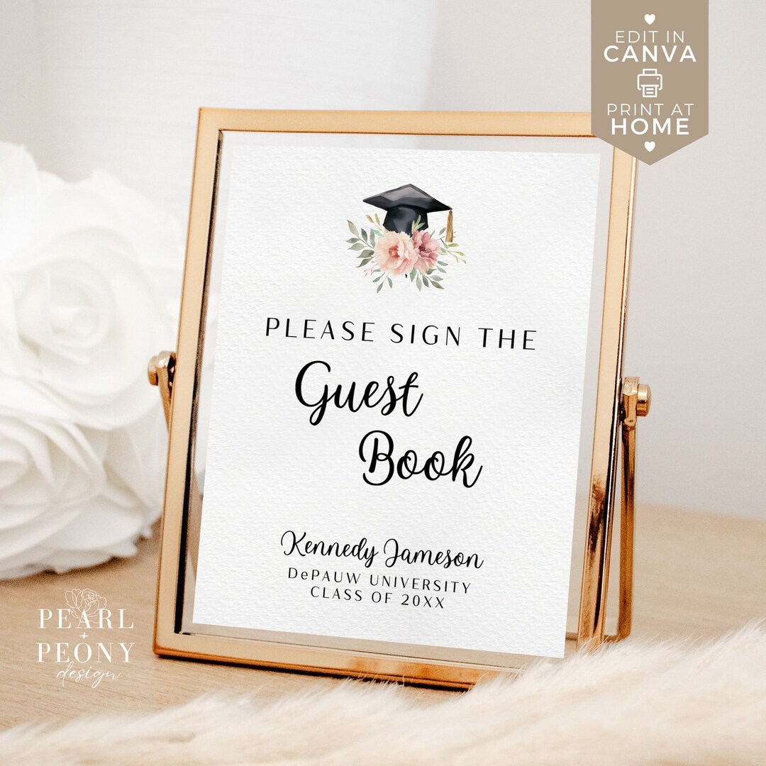 EDITABLE Graduation Party Guestbook Sign Template, Feminine Peach ...