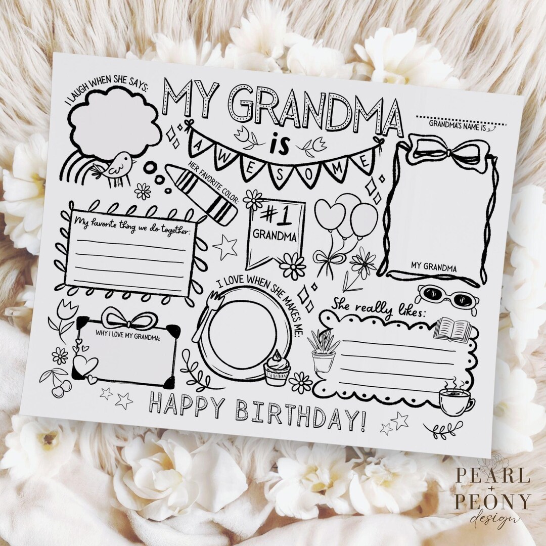 PRINTABLE Birthday All About Grandma Fill in Blanks Questionnaire for ...