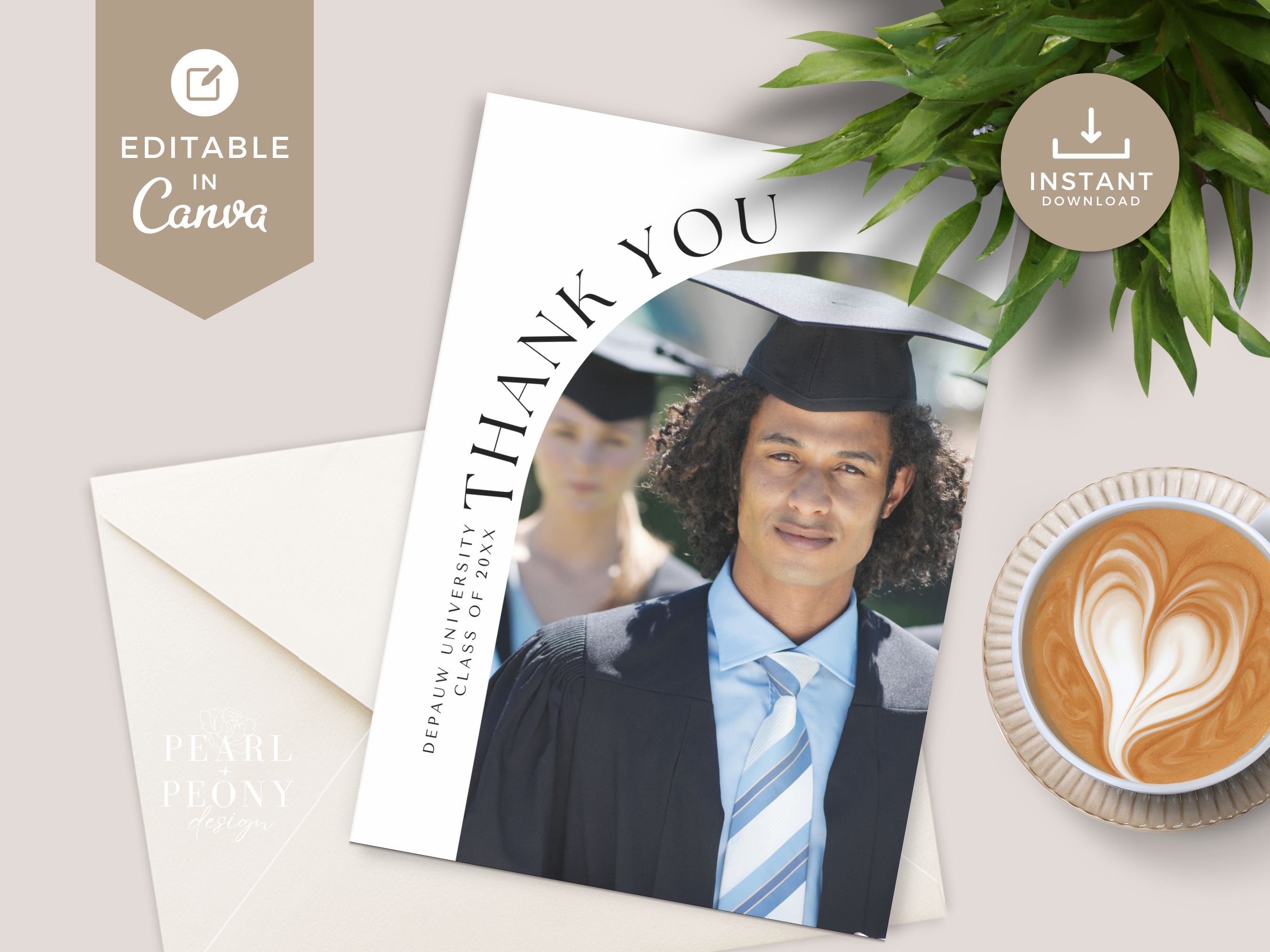 Graduation Photo Card Thank You Note Template Minimalist - Etsy