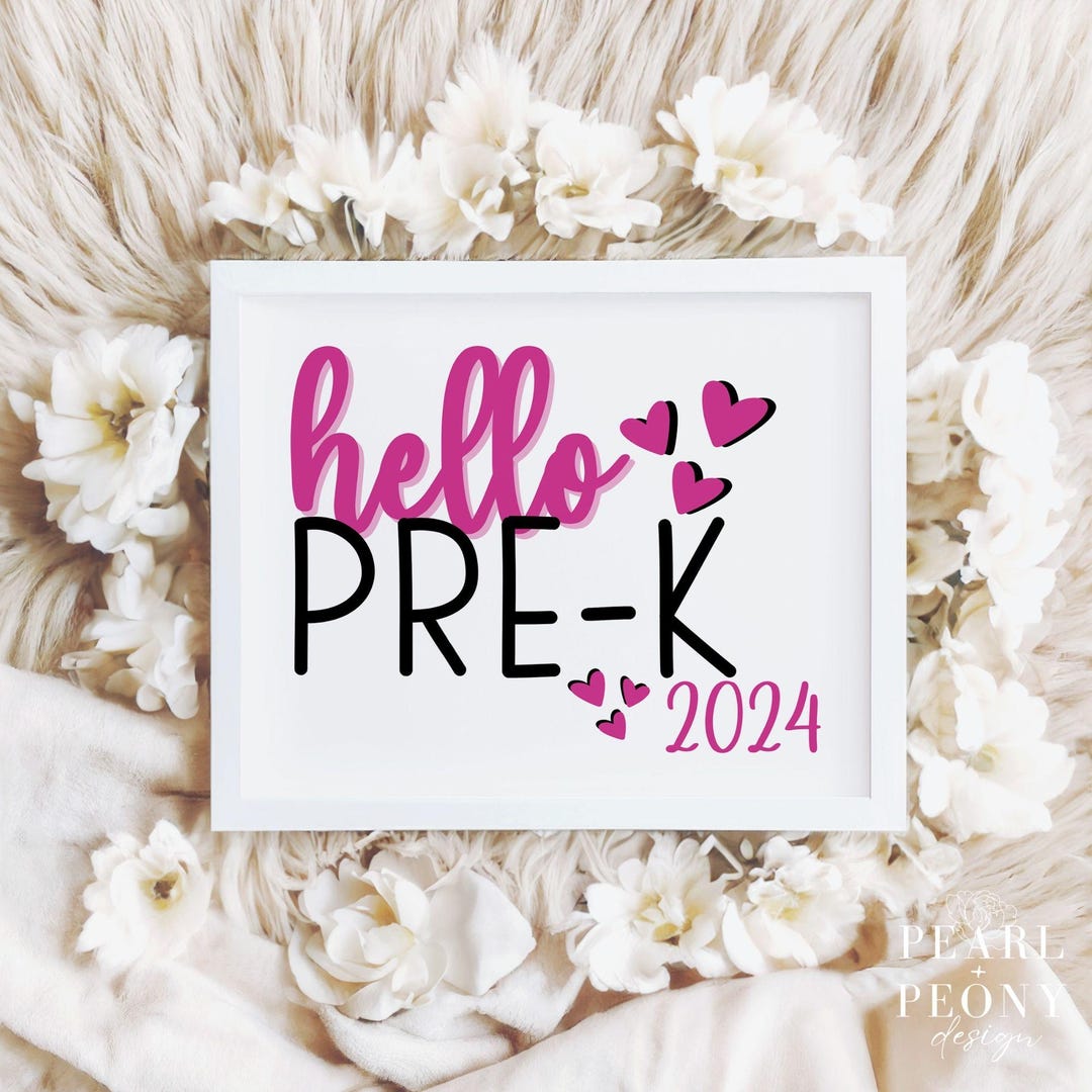 PRINTABLE Pink Preppy First Day of Pre-k, Hello Pre-k Sign, Back to ...