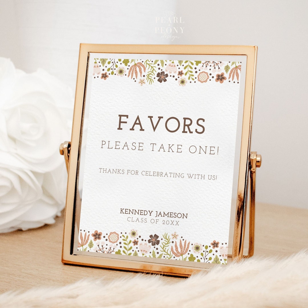 EDITABLE Graduation Party Favors Table Sign Template, Modern Boho ...