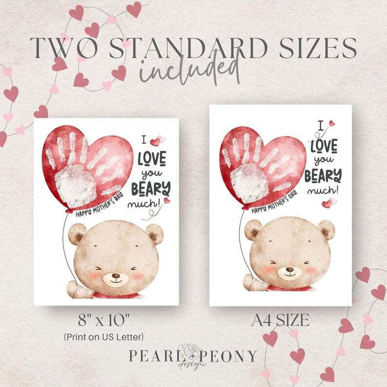 PRINTABLE Mothers Day Handprint Art Craft for Mom, Teddy Bear, Gift ...
