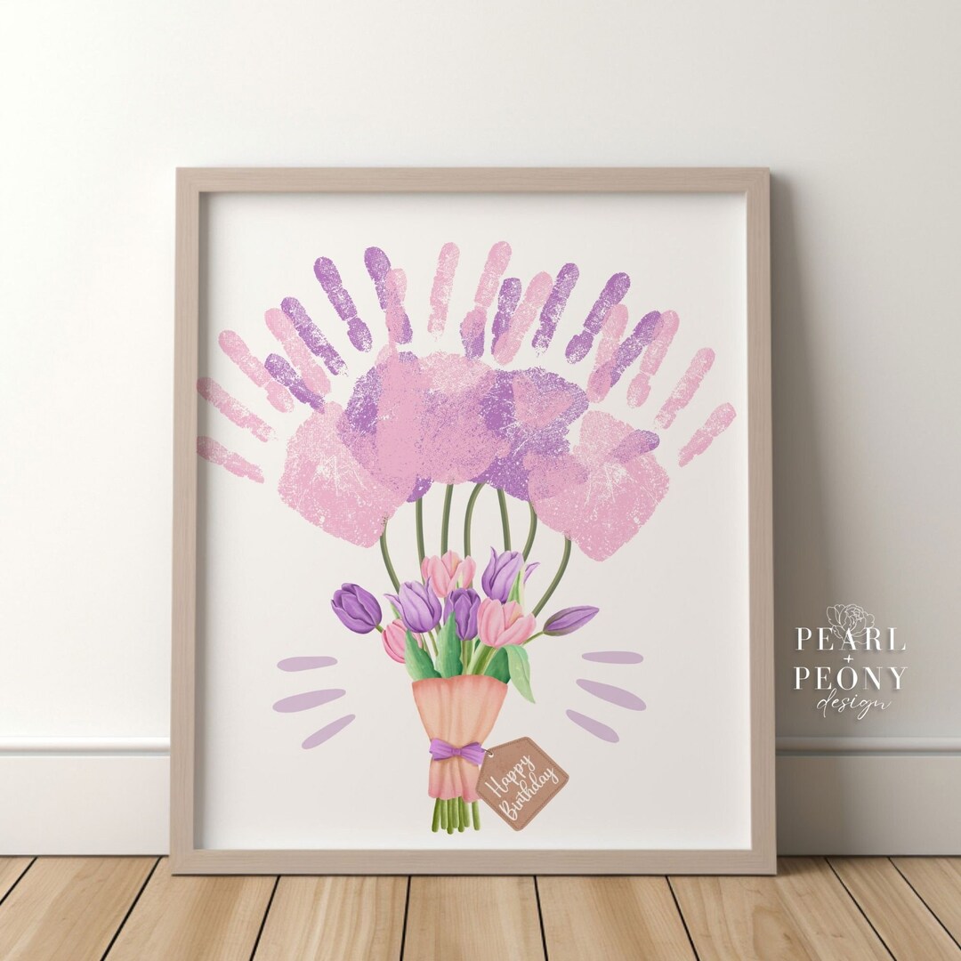 PRINTABLE Happy Birthday Handprint Art Craft, Tulip Handprint Bouquet ...