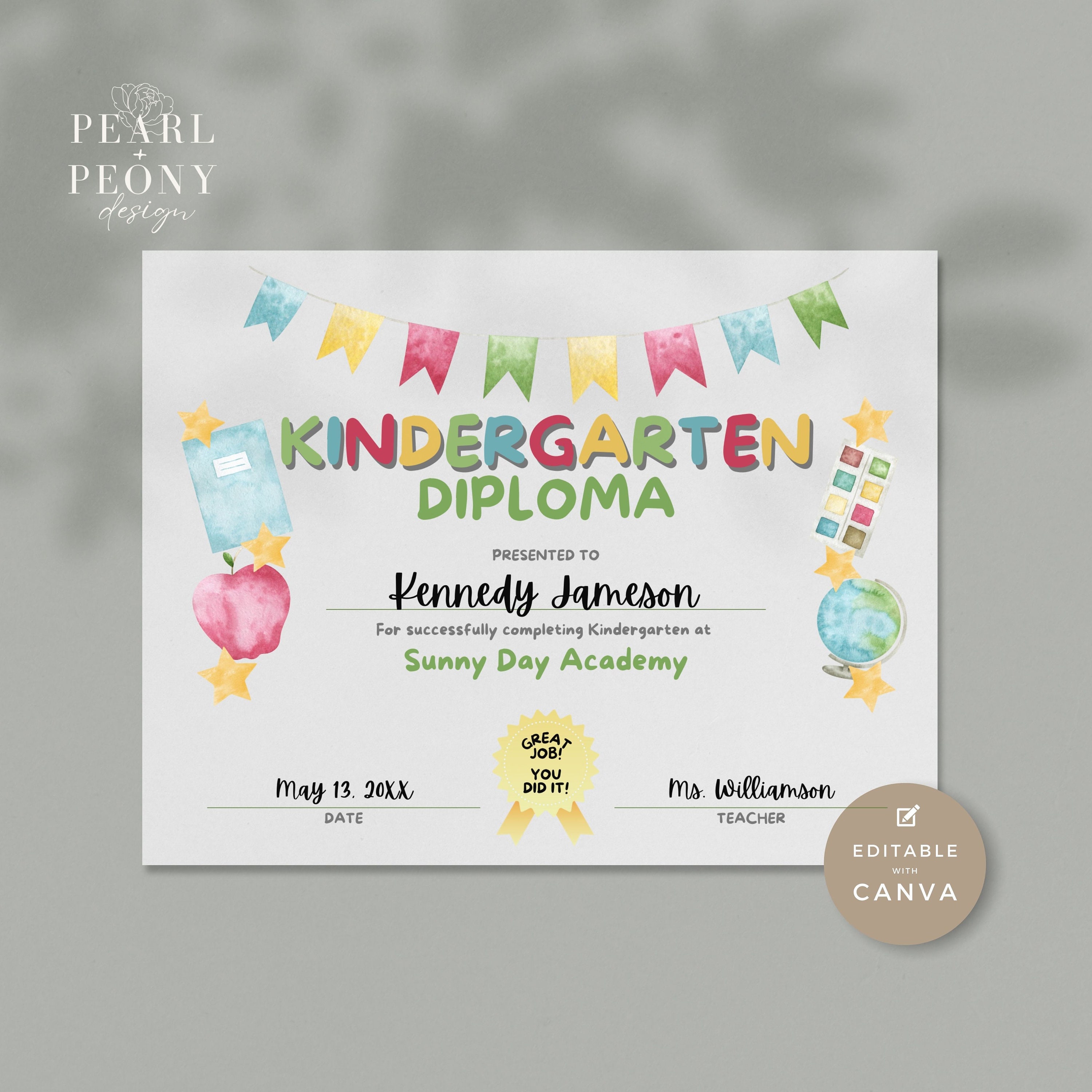 EDITABLE Kindergarten Graduation Diploma Template, Printable Custom ...