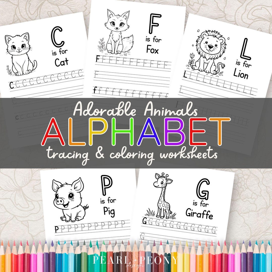 PRINTABLE Animal Alphabet Tracing Coloring Worksheets for Kids ...