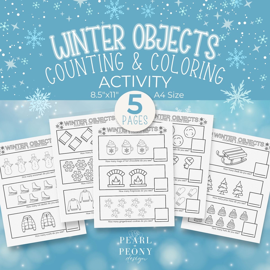 PRINTABLE Winter Counting & Coloring Activity Sheets, Counting Practice ...