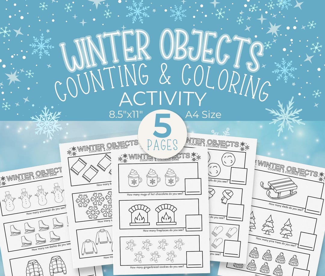Hojas de actividades para colorear y contar en invierno para imprimir ...