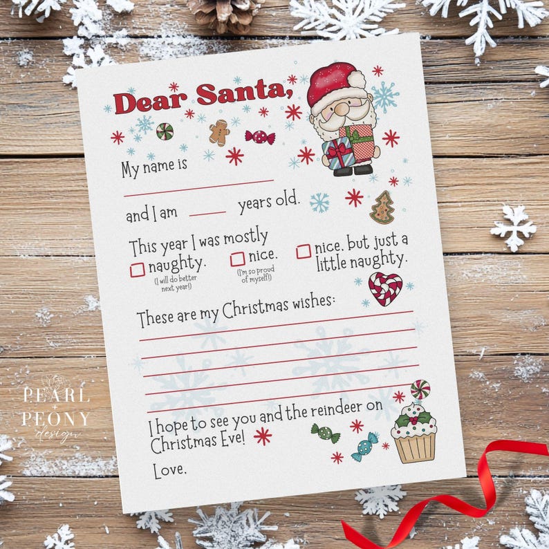 PRINTABLE Letter to Santa, Kids Christmas Wish List, Holiday Gift List ...