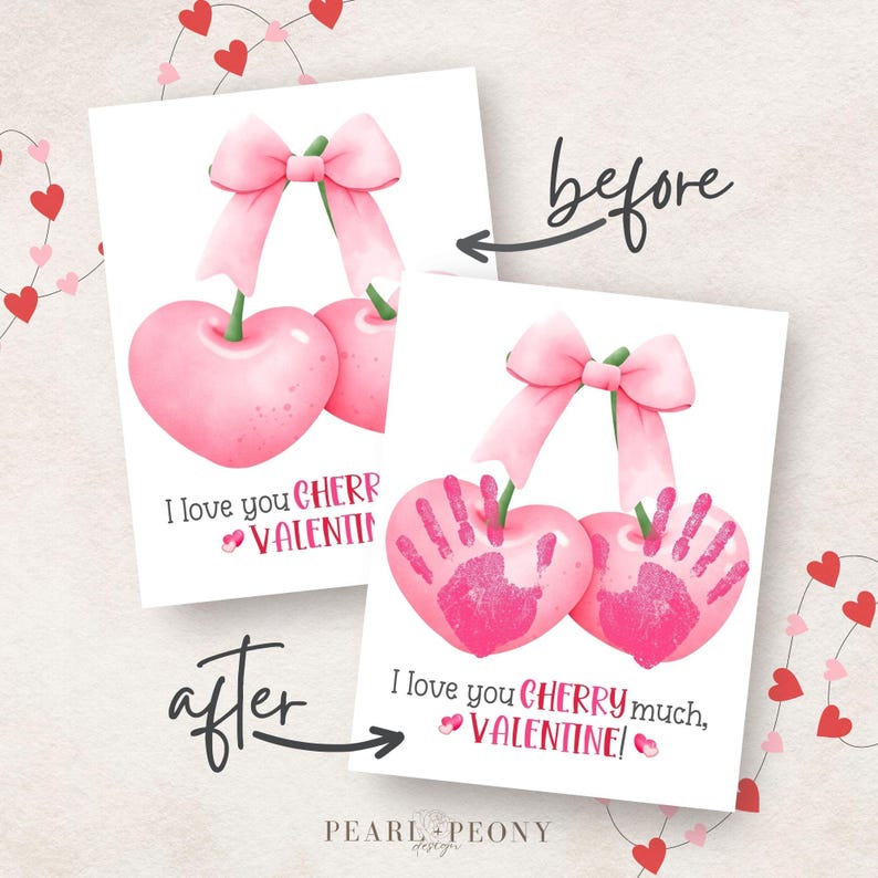 PRINTABLE Valentines Day Handprint Art, Coquette Cherry Craft Project ...