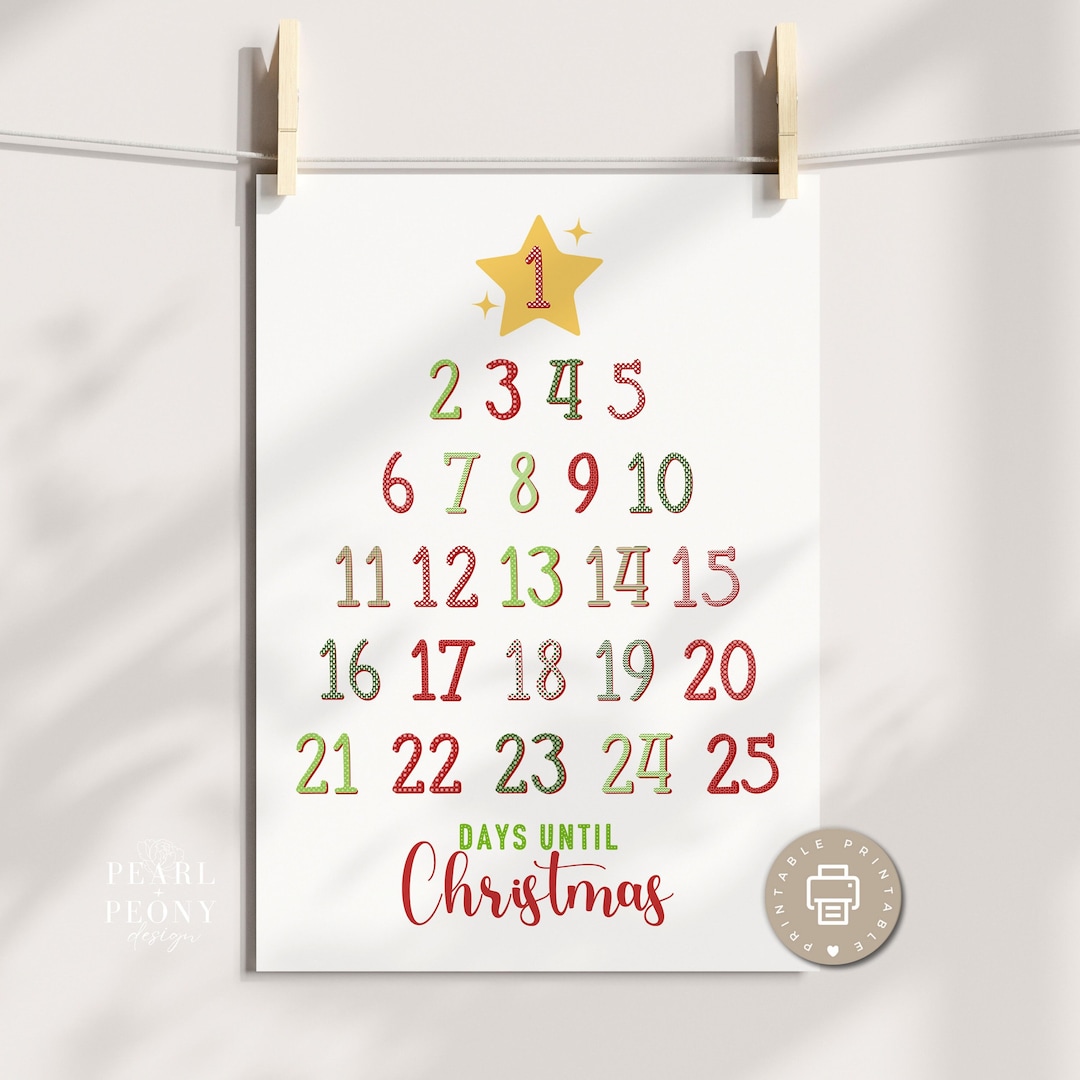 PRINTABLE Christmas Countdown Calendar, Trendy Days Until Christmas ...