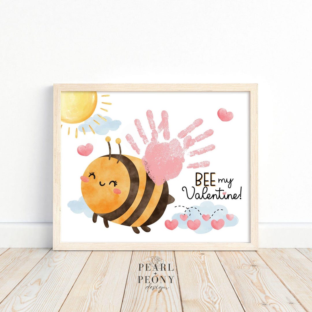 PRINTABLE Bee Valentines Day Handprint Craft, DIY Kids Art Project ...
