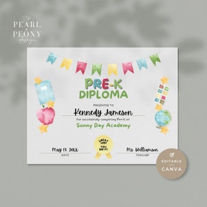 EDITABLE Pre-k Graduation Diploma Template, Printable Custom Pre-k ...