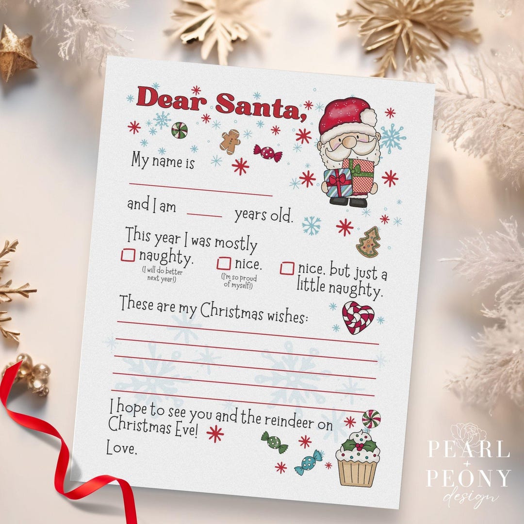 PRINTABLE Letter to Santa, Kids Christmas Wish List, Holiday Gift List ...