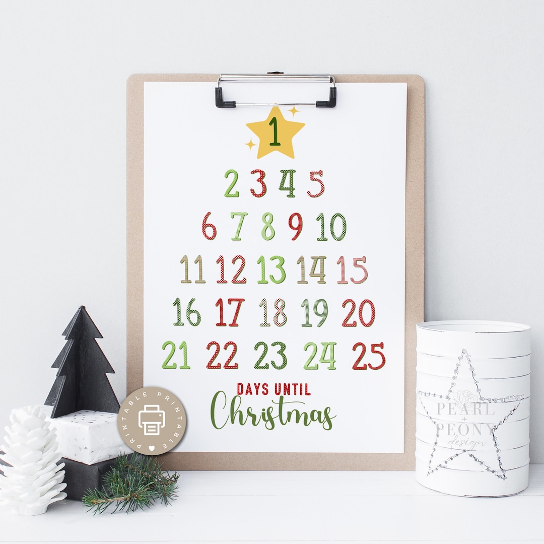 PRINTABLE Christmas Countdown Calendar, Trendy Days Until Christmas ...