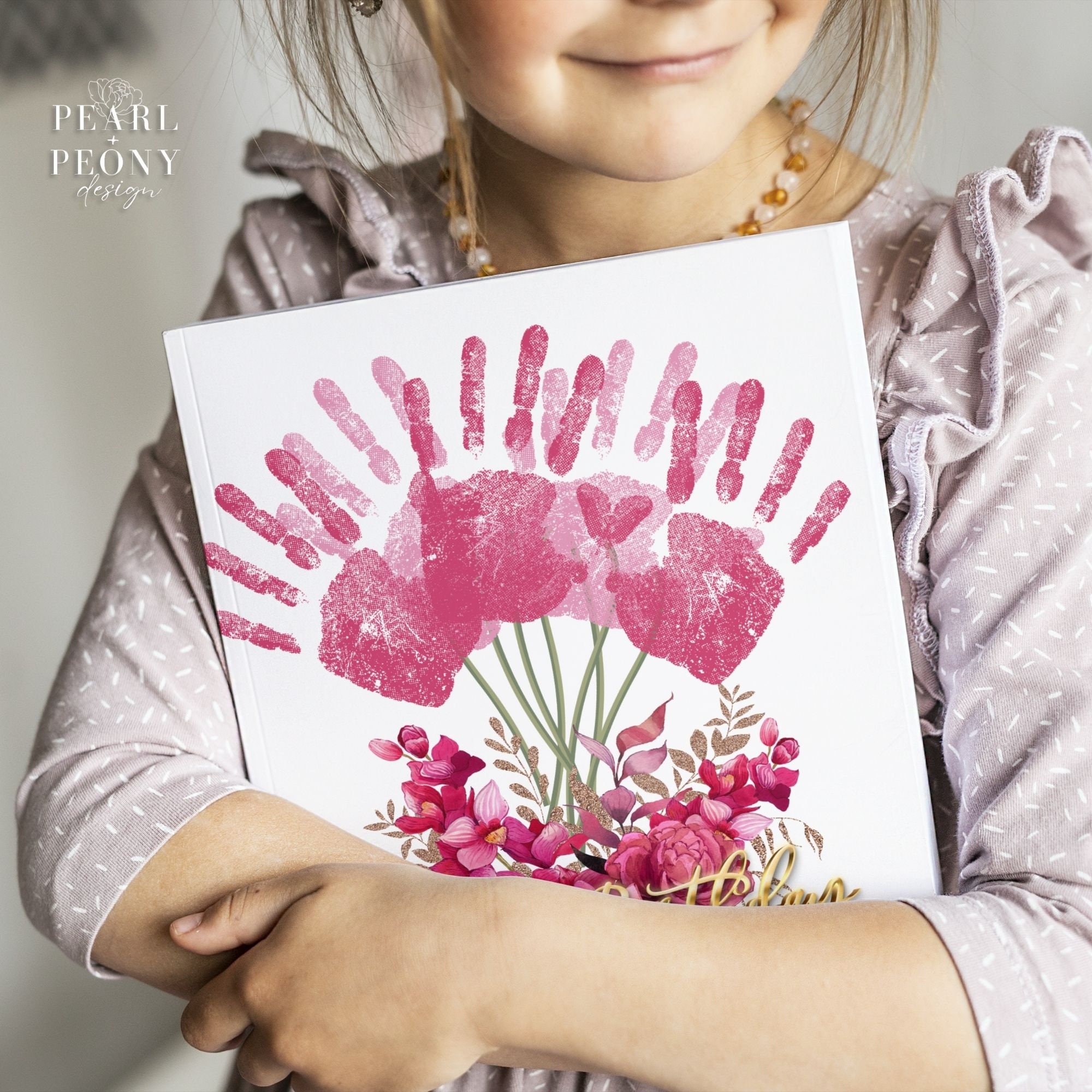 PRINTABLE Happy Birthday Handprint Art Craft, Pink Flower Handprint ...