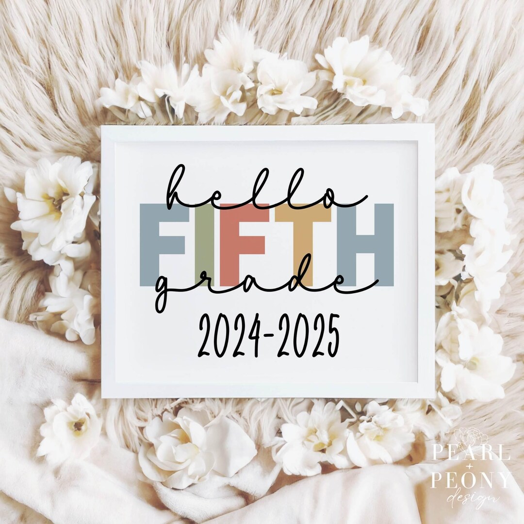 PRINTABLE 2024 Boho First Day of Fifth Grade Sign, Aesthetic Back to ...