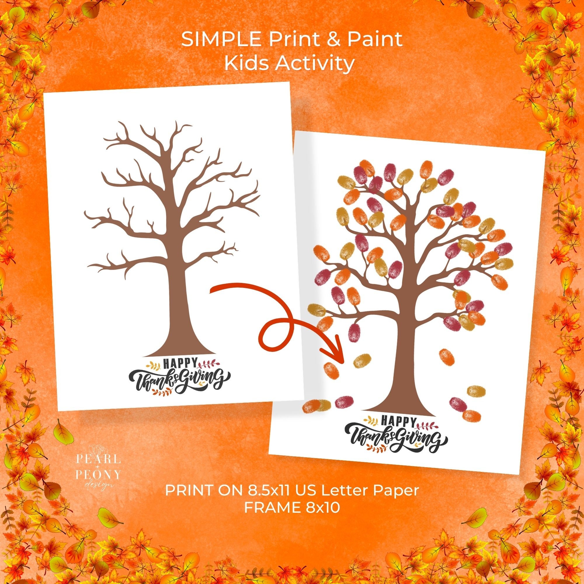 PRINTABLE Fall Leaves Handprint Art, Thanksgiving Thumbprint Craft ...