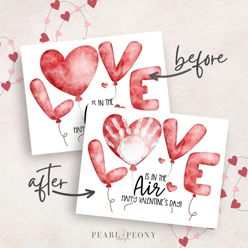 PRINTABLE Love in the Air Valentines Day Handprint Craft, DIY Keepsake ...