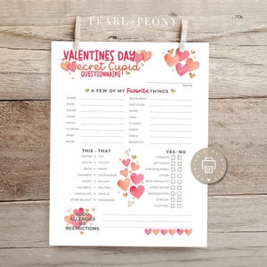 PRINTABLE Valentines Day Secret Cupid Questionnaire for Co-workers ...