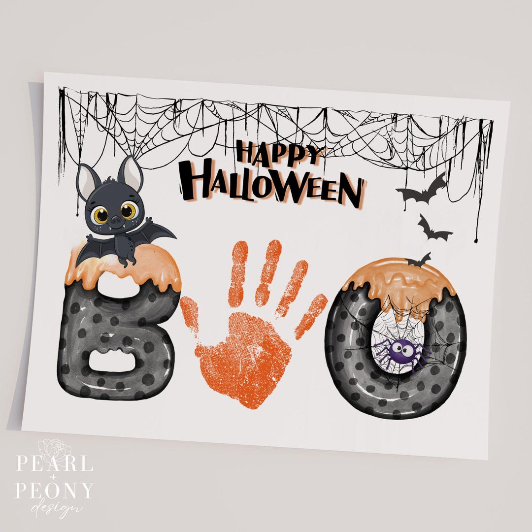 PRINTABLE Halloween Handprint Art, BOO Handprint Fall Art Craft ...
