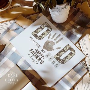 PRINTABLE Happy Father’s Day Handprint Art, Military You're My Hero Dad ...