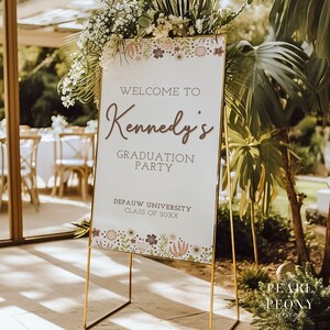 EDITABLE Graduation Party Welcome Sign Template, Modern Boho Floral ...